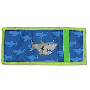 Stephen Joseph, Kids Unisex Wallet, Toddler Wallet for Boys and Girls with Applique Designs, Screen Printed Wallet with Zippered Coin Pocket, Shark