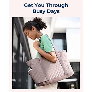 BAGSMART Large Tote Bag For Women, Travel Shoulder Bag Top Handle Handbag with Yoga Mat Buckle for Gym, Work, Travel(Pink, Large)