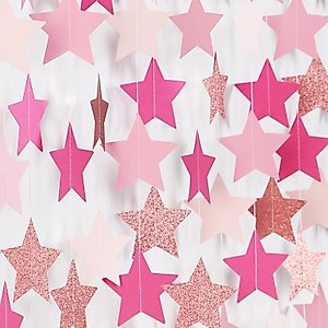 Hot-Pink Rose-Gold Party Decorations Garland - 62ft Twinkle Little Star Hanging Streamers Banner,Birthday Wedding Bridal Baby Shower Bachelorette Engagement Valentines Day Decor Hugtmr