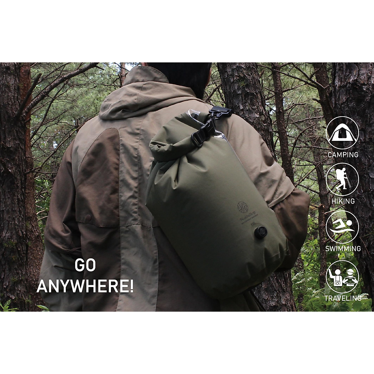 Noitullop Washbag Portable Washing Machine - 15L Fully Waterproof Dry Bag - Lightweight Compact Nylon Washing Machine - Portable Manual Clothes Washer Laundry Bag (Olive)