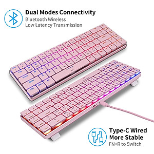 chuangquan CQ009 Mechanical Wireless/Wired Gaming Keyboard Bluetooth 5.0 RGB Backlit Red Switch Compact 69 Keys Compatible with PC, Laptop and Smartphone (Pink)