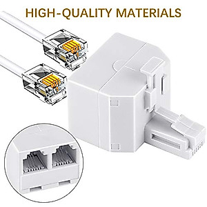 Uvital RJ11 Plug 1 to 2 Dual Phone Line Splitter Wall Jack Split into Two Modular Converter Adapter