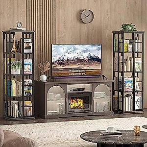 Aheaplus Rotating Bookshelf, Corner Bookshelf, 360 Display Wood Spinning Bookshelf, Floor Standing Bookcase Narrow Shelf Revolving Organizer Storage Rack for Small Space, Bedroom, Study Room, Grey Oak
