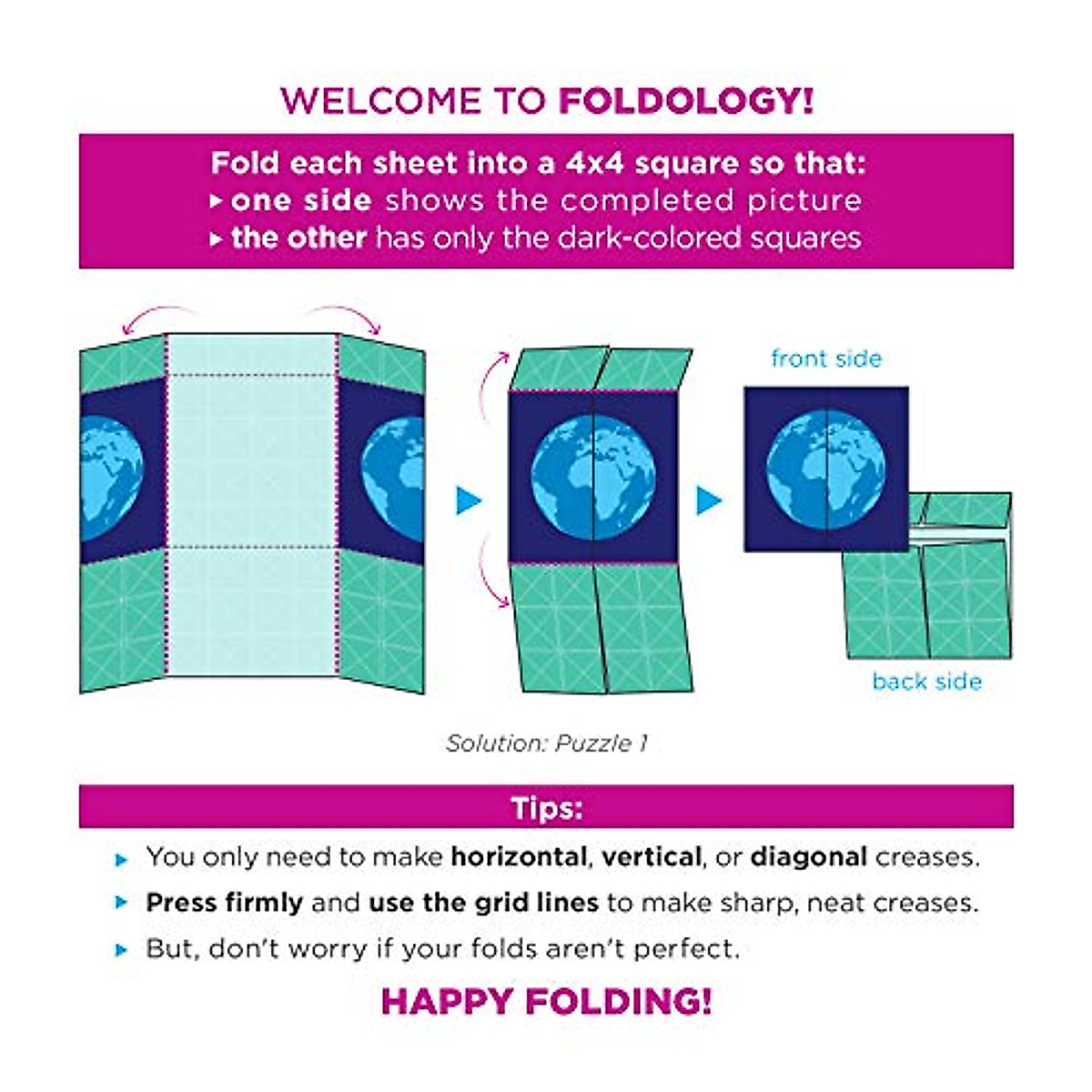 FOLDOLOGY - The Origami Puzzle Game! Hands-On Brain Teasers for Tweens, Teens & Adults. Stocking Stuffers. Fold The Paper to Complete The Picture. 100 Challenges, Ages 10+