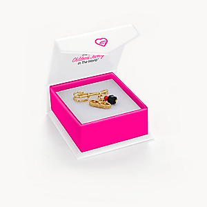 Gold Plated Classic Simulated Azabache St Lucy Charm Protection Brooch Pin - Black Simulated Azabache St Lucy Eyes Protection Pin Brooch - Stylish Protection Jewelry Gift for Babies