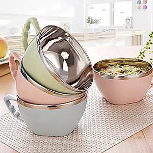 Redriver Stainless Steel Noodle Bowl With Handle Food Container (Pink)