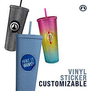 Hogg 24oz Studded Tumbler - Rainbow, Iced Coffee Cups with Lids Reusable, 24 oz Tumbler with Lid and Straw, Venti Reusable Iced Coffee Cup, Bling Cup, DIY Circle for Vinyl or Stickers, Rainbow Tumbler