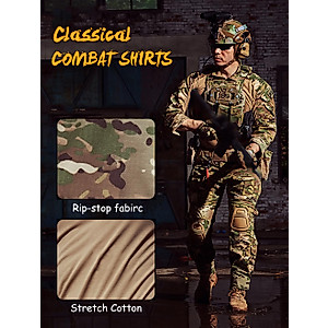 CARWORNIC Men's Tactical Combat Shirt, 1/4 Zipper Long Sleeve Camo Army Military T Shirt