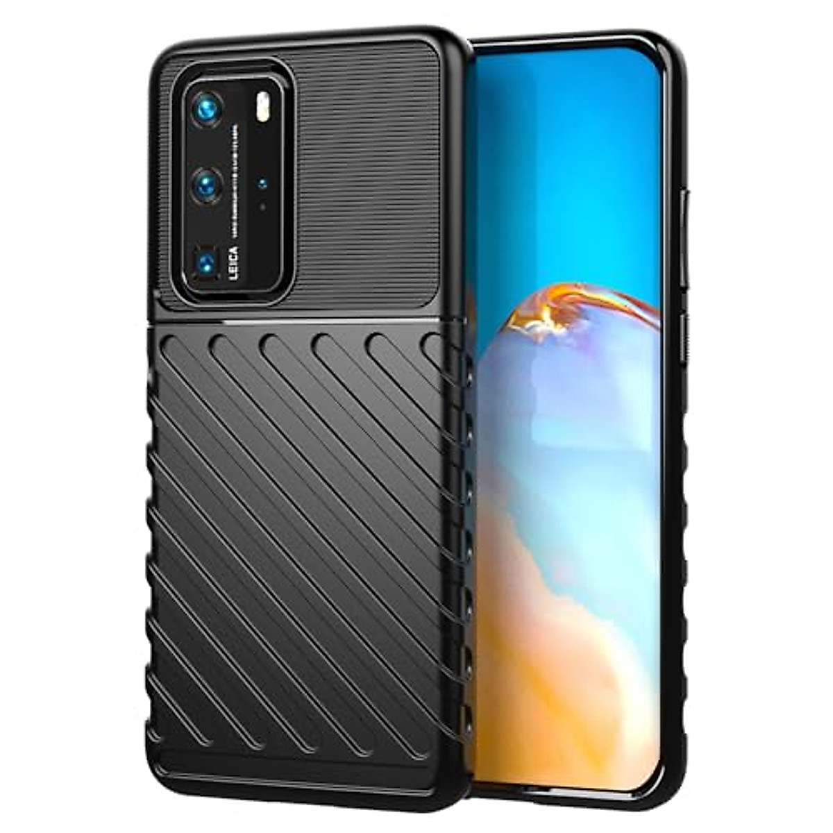 DFTCVBN Phone Case for Huawei P40 Pro Case, Huawei P40Pro ELS-N04 Case, Military Grade Shockproof Rugged Shield Anti-Scratch Soft TPU Back Cover Cases for Huawei P40 Pro Black