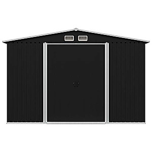 Festnight Garden Storage Shed with 4 Vents Metal Steel Double Sliding Doors Outdoor Tood Shed Patio Lawn Care Equipment Pool Supplies Organizer Anthracite 101.2 x 80.7 x 70.1 Inches (W x D x H)