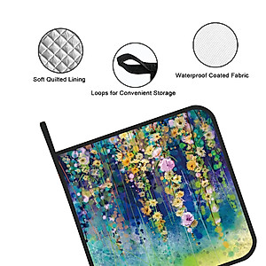 Abstract Floral Watercolor Painting Pot Holders Set of 2 Kitchen Heat Resistant Potholder for Microwave Cooking Baking Oven End Dishes and BBQ