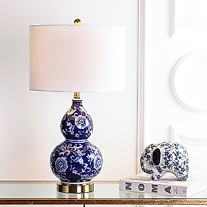 JONATHAN Y JYL3003A Lee 27" Ceramic Chinoiserie LED Table Lamp Traditional Bedside Desk Nightstand Lamp for Bedroom Living Room Office College Bookcase LED Bulb Included, Blue/White