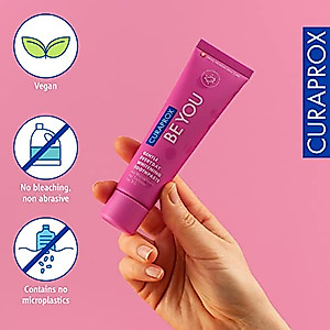 Curaprox CS 5460 Toothbrush, Toothbrush Holder and Be You Toothpaste, Home Kit, Pink