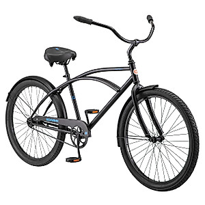 Schwinn Huron Beach Cruiser Bike for Adult, Single Speed, Coaster Brake, 26-Inch Wheels, 18-Inch Steel Frame, Full Front & Rear Fenders, Classic Handlebar, Black