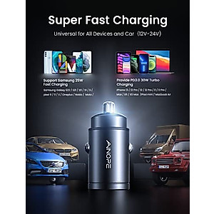 USB C Car Charger Adapter, AINOPE 72W USB C Car Faster Charger with Mini and All-Metal Body, PD 36W & QC 36W Type C Car Charger Compatible with Magsafe Car Mount, iPhone 14/13/12, iPad Pro, PPS 25W