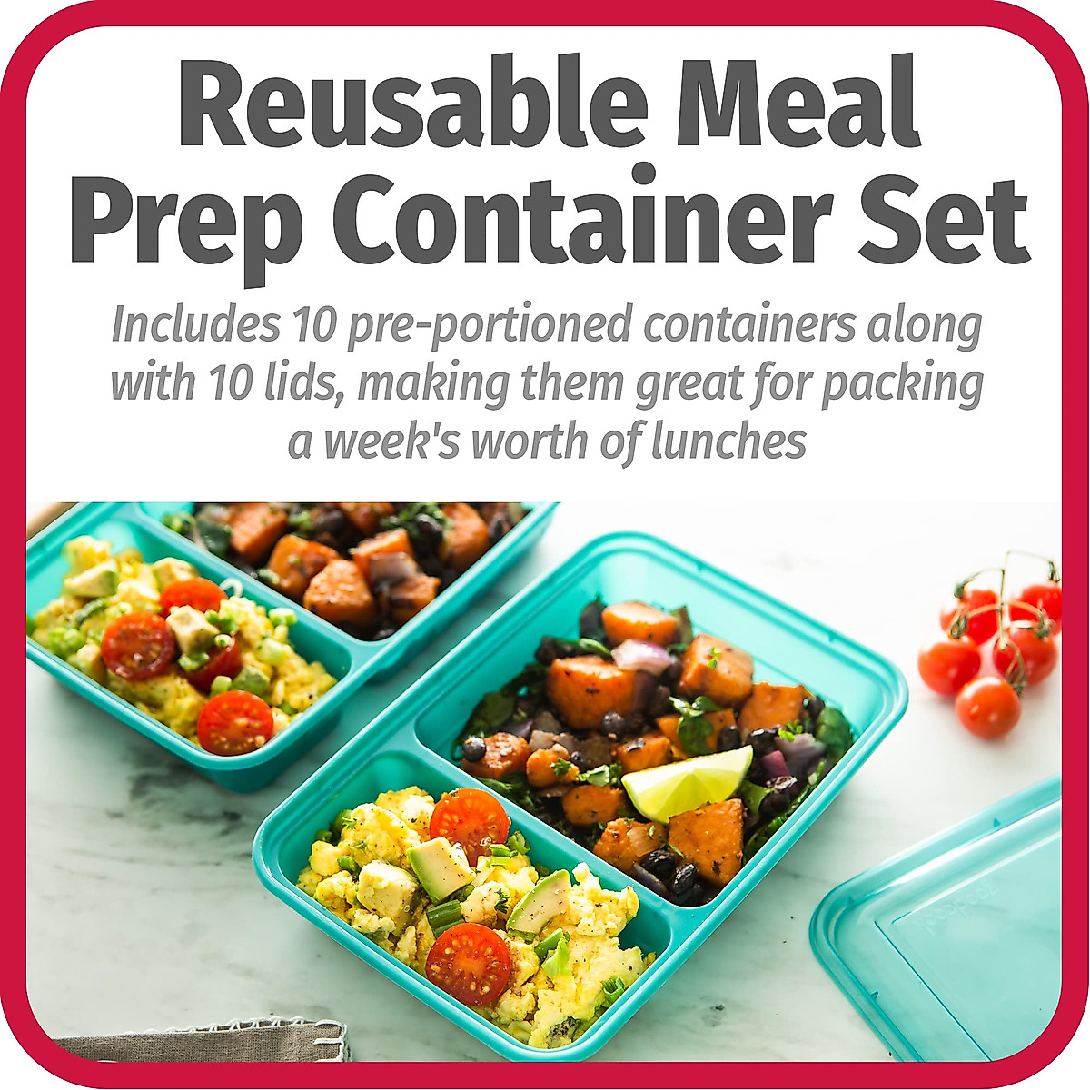 Good Cook Meal Prep, 2 Compartment BPA Free, Microwavable/Dishwasher/Freezer Safe, Teal