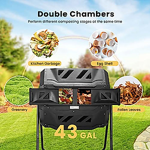 VIVOHOME Outdoor Tumbling Composter Dual Rotating Batch Compost Tumblers and Heavy Duty 400Lb Steel Garden Cart with Liner,Removable Sides and 8 inch Wheels (Black)