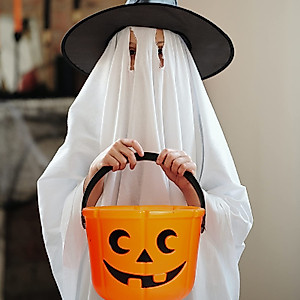 KEPATO Halloween Pumpkin Candy Bucket, 3 Pack Large Plastic Trick or Treat Basket for Kids, Portable Halloween Candy Pumpkin Pails for Halloween Party Decor Favors