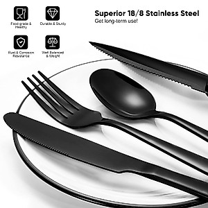48 Pieces Black Silverware Set, Black Flatware Set with Steak Knives, Food-Grade Stainless Steel Cutlery Set for 8, Tableware Eating Utensils, Dishwasher Safe