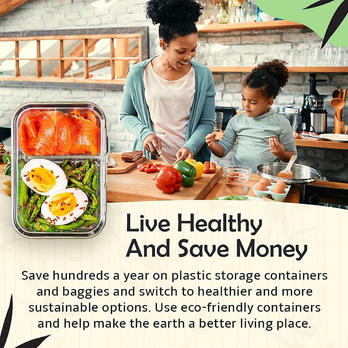 Reusable Glass Meal Prep Container Set, Glass Food Containers With Lids, Lunch Storage With Compartment Dividers, Large Glass Bento Box Set For Meal Planning, Freezer And Oven Safe, [3-Pack,30 Oz]