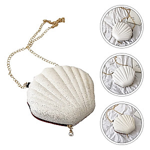 ABOOFAN 1pc Women' s Shell Pearl Crossbody Purse Shiny Seashell Chain Handbag (White)