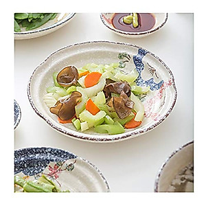 Dishes Plates Round Ceramic Floral Motifs Dinner Plate, Glazed Dessert, Salad, Pasta plate, 8 Inch Appetizer Plate, Set of 4 Piece. Home dining plate (Color : A)