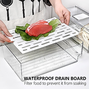 bealy 2 pack Refrigerator Organizing Bins with Drain Board Stackable Refrigerator Organizer Bins, Reusable Food Storage Containers, Fridge Drawer Organizer,Kitchen,Produce,Fruit,Vegetable