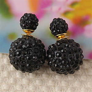 Shiny Rhinestone Double Sided Earrings, Sparkling Crystal Ball Stud Earrings, Two Side Front and Back Earrings, Tribal Pierced Earrings for Women