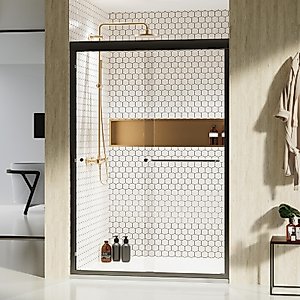44-48 in. x 72 in. Sliding Shower Door, Adjustable Semi-Frameless Bypass Shower Door, 1/4" (6mm) Thick SGCC Tempered Glass Door, 304 Stainless Steel Hardware (Black)