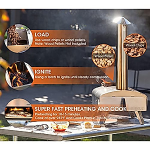 Mimiuo Outdoor Pizza Ovens Wood Pellet Pizza Oven Portable Stainless Steel Wood Fired Pizza Stove with 13" Pizza Stone & Foldable Pizza Peel (Classic W-Oven Series)