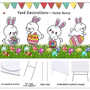 Easter Yard Signs,4Pcs Reflective Large Outdoor Easter Bunnies Decorations and Egg Hunt Decor, Spring Front Yard Sign,Lawn Decoration for Easter Party.