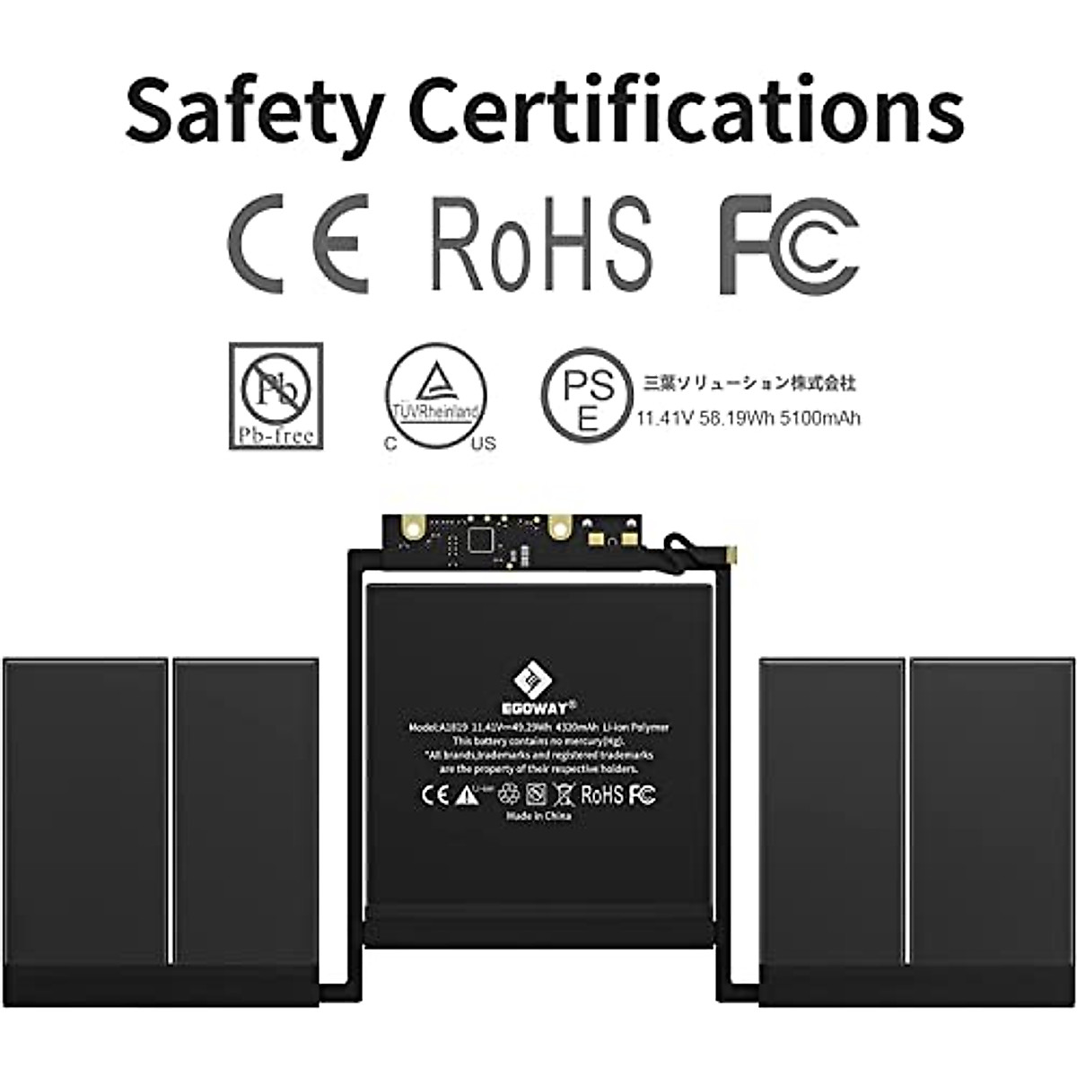 E EGOWAY A1706 Battery, A1819 Laptop Replacement Battery for MacBook Pro 13 inch Touch Bar (Late2016 Mid2017), Easy-to-Install Replacement Battery A1706 with Tools, EMC3071 EMC3163 [11.41V/4320mAh]