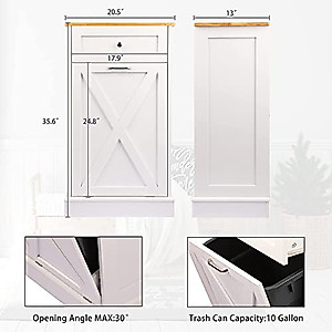 TOLEAD Tilt Out Trash Cabinet Free Standing 10 Gallon Recycling Trash Can Cabinet with Barn Door for Farmhouse Kitchen,Living Room, Dining Room, White
