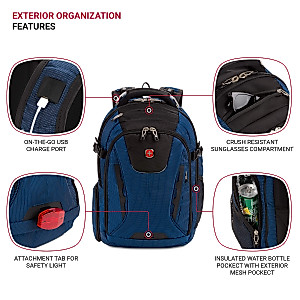 SwissGear 5358 USB ScanSmart Laptop Backpack, Blue/Black, Large