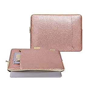 MOSISO PU Leather Laptop Sleeve&Compatible with MacBook Air 15 inch Case 2023 A2941, Sparkly Glitter Hard Shell&Keyboard Cover&Screen Protector&Webcam Cover&Type C Adapter 2 Pack,Transparent&Rose Gold
