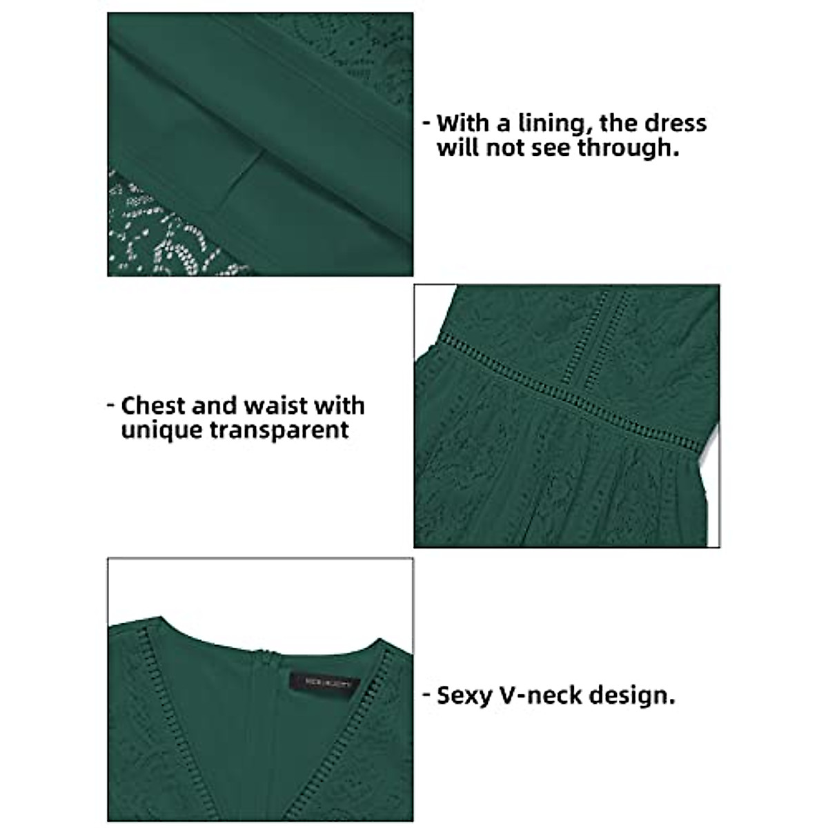 MEROKEETY Women's Short Sleeve Lace Floral Swing Dress Elegant Wedding Guest Bridesmaid Dress, DarkGreen, L