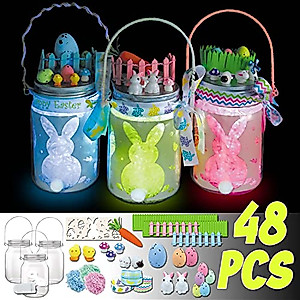 unbrands 3 Pack Light Up Easter Craft Kit,DIY Easter Lantern Craft,Mason Jars Easter Hanging Lantern Decoration,Indoor Garden Decor,DIY Night Light