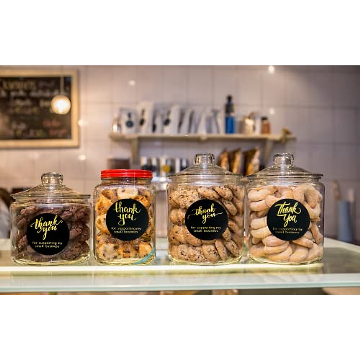 2 Inch Thank You Stickers Small Business - 500 Round Labels with 4 Designs – Black Stickers Roll with Gold Font Thank You - Waterproof Packaging for Business Boutiques Retailers