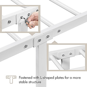 Yaheetech Metal Platform King Bed Frame Mattress Foundation with Headboard and Footboard No Box Spring Needed Under Bed Storage Steel Slats White