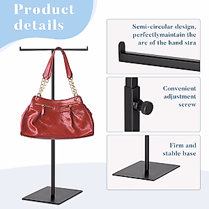 Leinuosen 4 Pcs Tabletop Purse Display Stand Metal T Bar Handbag Display Stand Holder Adjustable Height Double Hook Hanging Jewelry Stands for Home Store Boutique Counter(Black)
