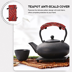 Teapot Handle Holder Cloth Tea Pot Handle Cover Heat- Resistant Non Slip Pot Holder Sleeve Teakettle Handle Sleeve for Home Kicthen (Red)
