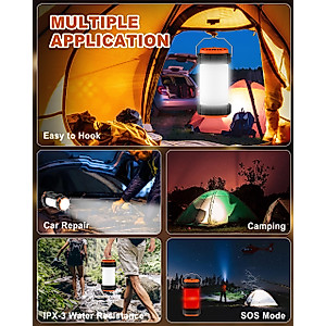 Trekkinglamb 4000mAh LED Camping Lantern, Battery Powered LED with Reading Lamp, 3 Perfect Lantern Flashlight for Hurricane, Emergency, Survival Kits, Hiking, Fishing, Home