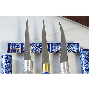 SET 3 THAI FRUIT AND SOAP CARVING KNIFE KNIVES BRASS HANDMADE BLUE COLOR