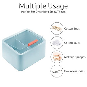 HOMEQUIP bathroom Organizer Cotton Pad & Q Tip Storage with Lid – Aqua Qtip Dispenser Box with 2 Sections for Cotton Swab Balls, Makeup Sponge, Tooth Pick, Hair Accessories & Much More