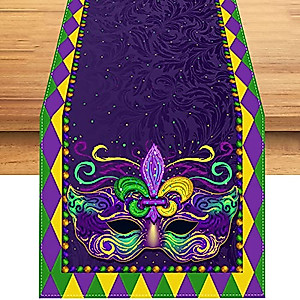 Rvsticty Linen Mardi Gras Table Runner New Orleans Brazi Carnival Tablecloth Fat Tuesday Mardi Gras Decorations and Supplies for Home Kitchen Table-13×72''