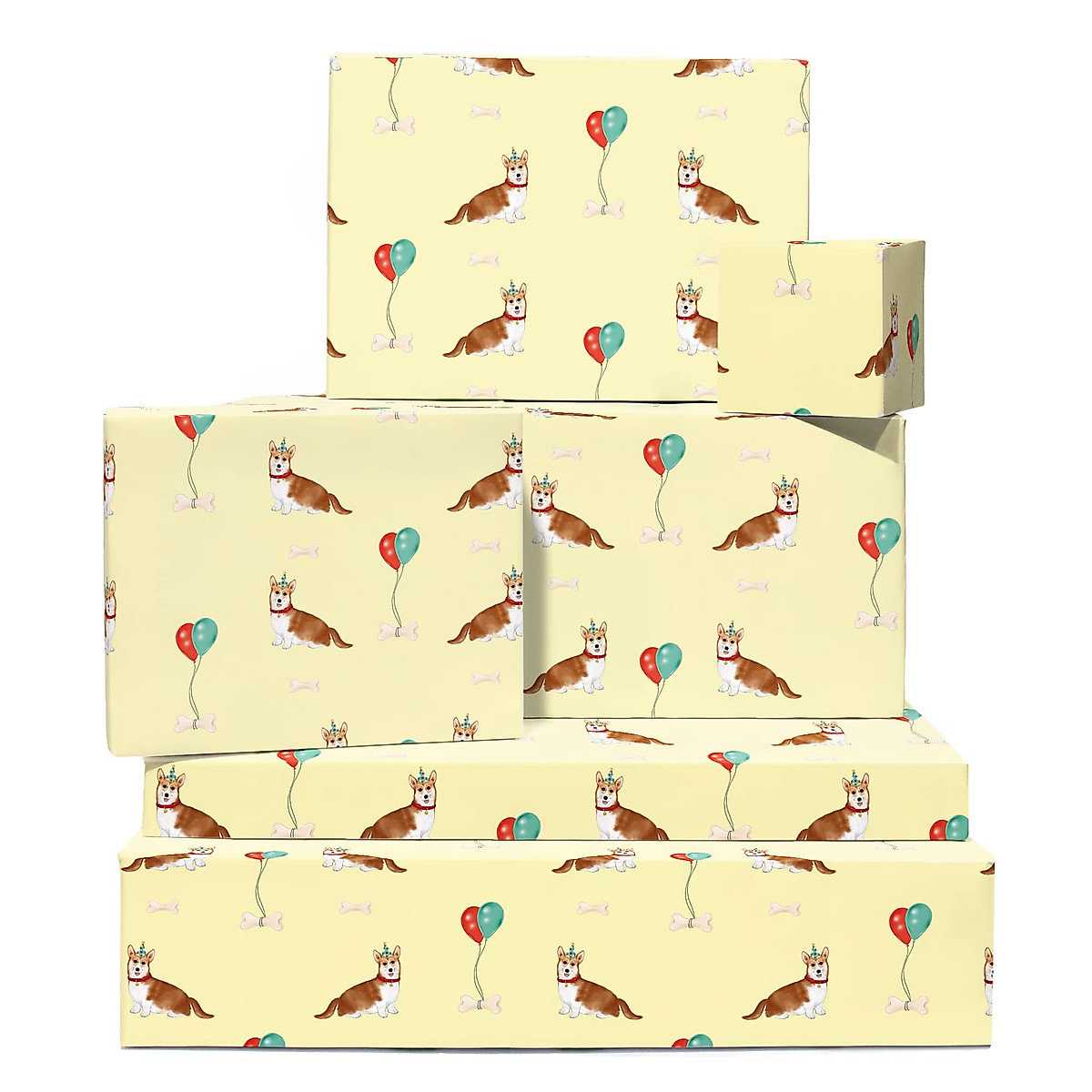 CENTRAL 23 Corgi Wrapping Paper - Dog Wrapping Paper - 6 Thick Gift Wrap Sheets - Happy Birthday Wrapping Paper - Comes With Fun Stickers - Recyclable