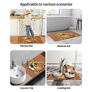 Bathroom Floor Shower Mat, Non-Slip Small Rugs - Easy to Clean, Fall Thanksgiving Pumpkin Sunflower Bird Brown Background Durable Bath Rug 16"x24" Washable Quick Dry Mats for Bathtubs