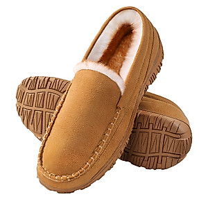 festooning Slippers for Men Mens Moccasin Slippers Fuzzy Memory Foam House Shoes Indoor Outdoor Rubber Sole Beige 10M