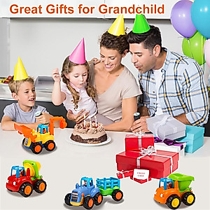 Yiosion Push and Go Friction Powered Cars Construction Vehicles Toy Set Tractor Bulldozer Mixer Truck Dumper for 1 2 3 Year Old Baby Toddlers Boys Gifts