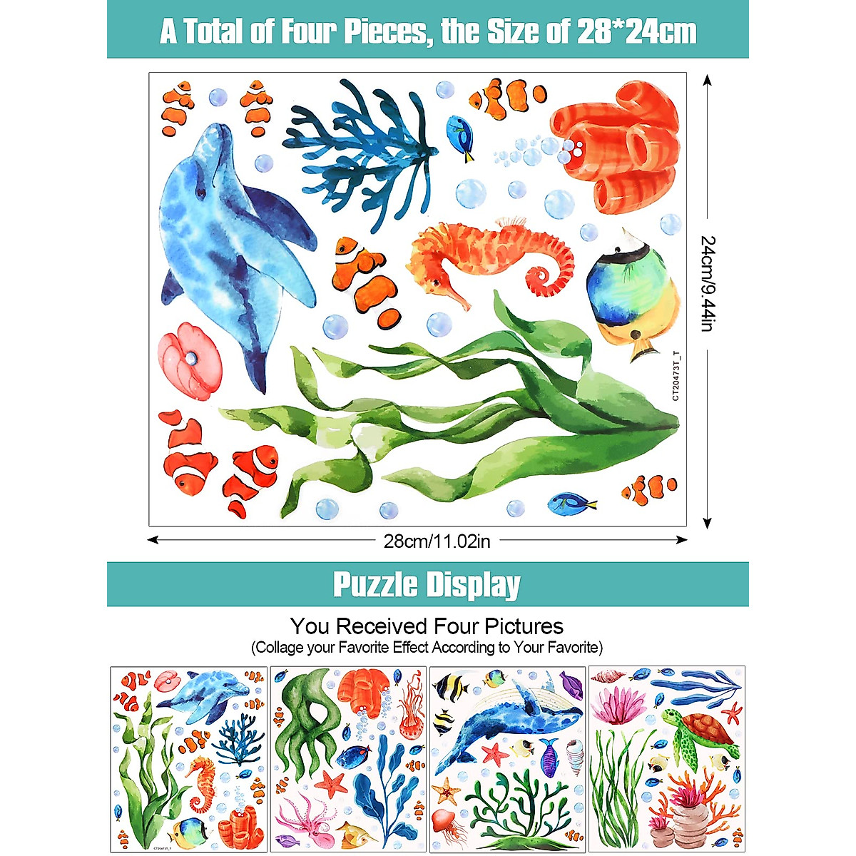 Kalolary Under The Sea Wall Decals Sea Turtle Whale Dolphin Starfish Wall Stickers 3D Coral Reef Ocean Grass Bubbles Wall Decals Wall Decoration for Wall Corner Nursery Room Children Bedroom Bathroom